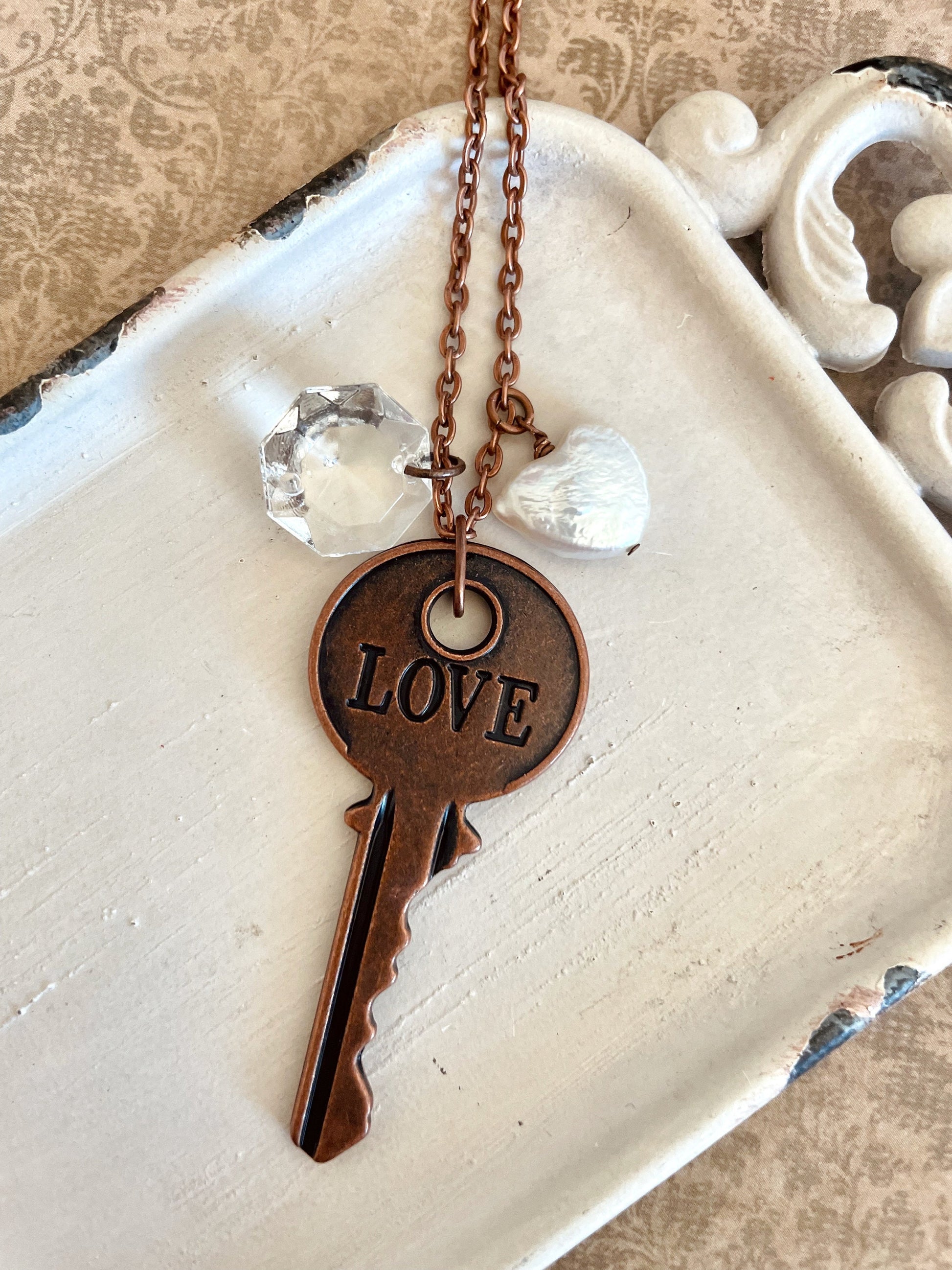 Antique copper key necklaces - secret or love key – The Green Antique Trunk